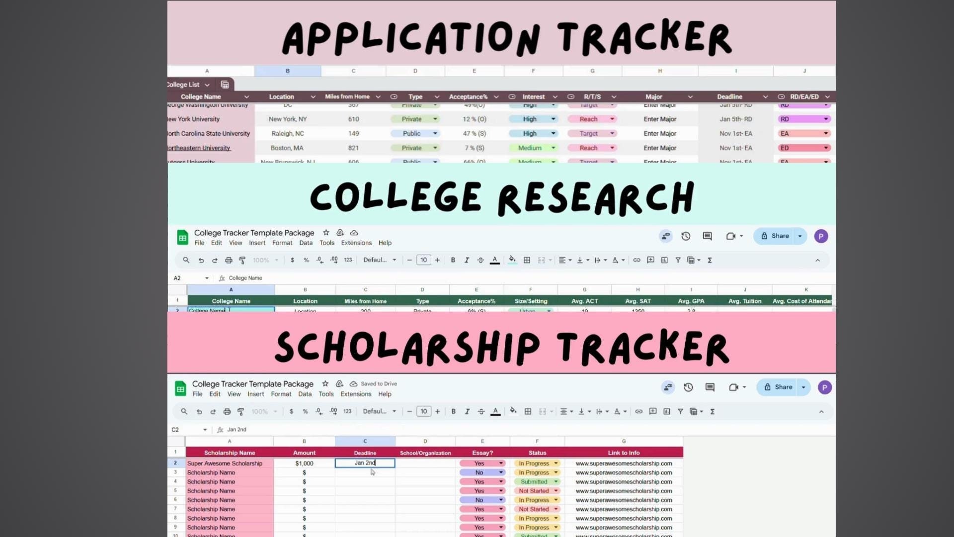 College Application Tracker & Research Template | Scholarship, College ...