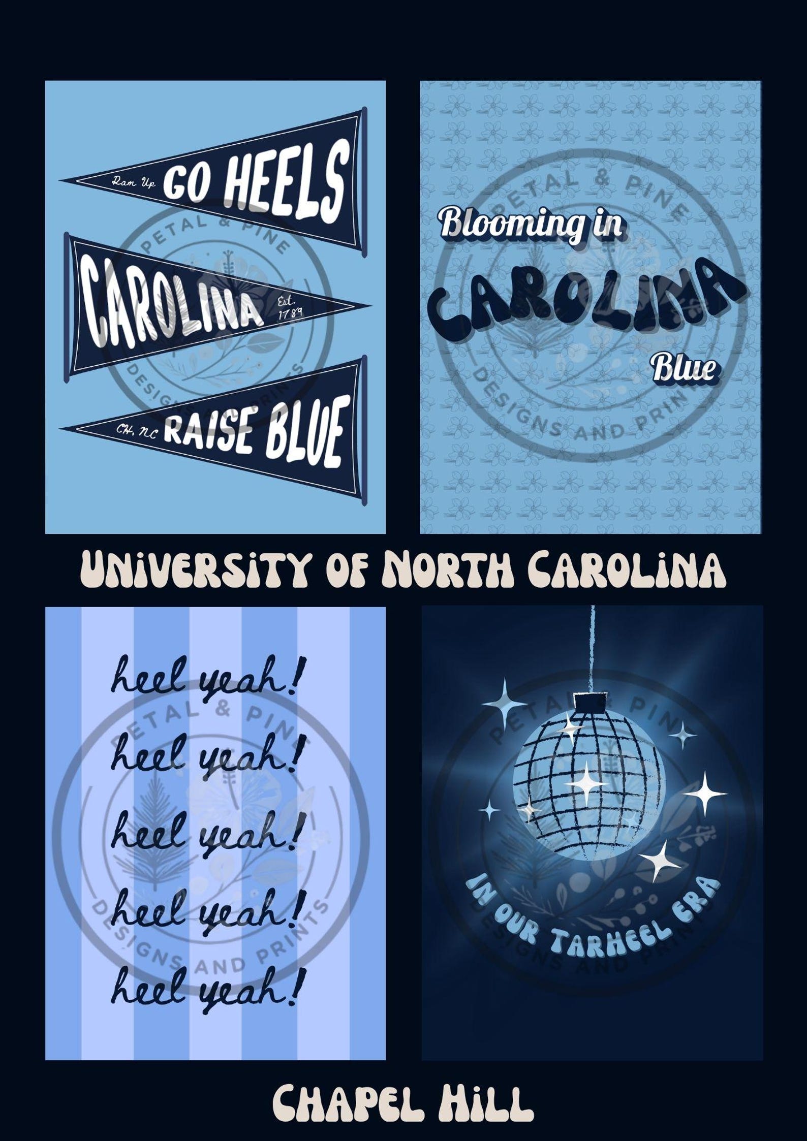 UNC Digital Print Set – 8 Printable Chapel Hill Dorm Prints | Tar Heels ...