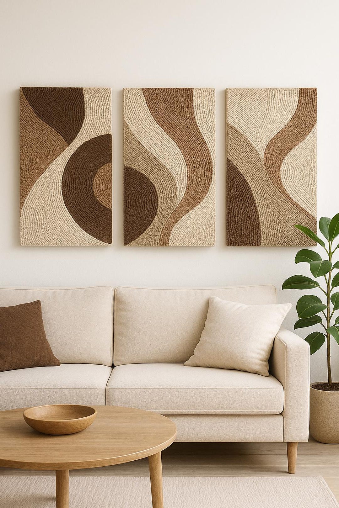 Cotton Rope Wall Art – 3 Panels (30x80cm) – Textured Fiber Art Triptych ...