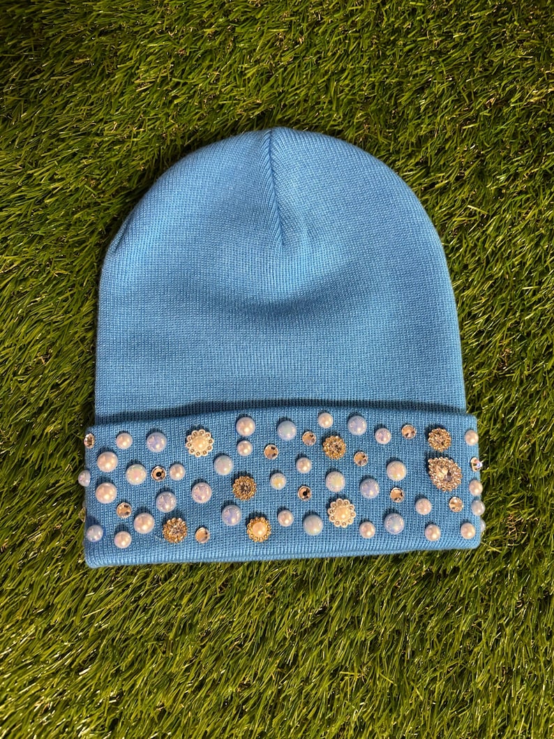 Rhinestone & Pearl Beanie • Bling Winter Hat • Sparkly Knit Beanies ...