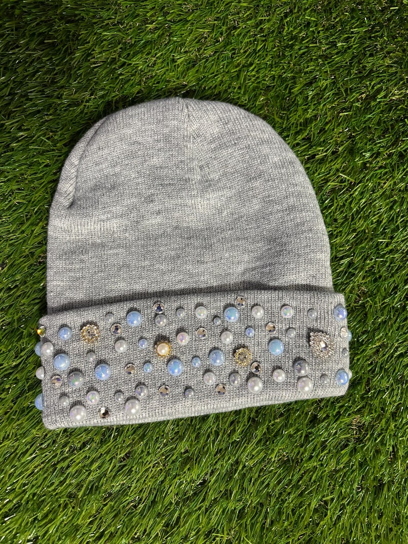 Rhinestone & Pearl Beanie • Bling Winter Hat • Sparkly Knit Beanies ...