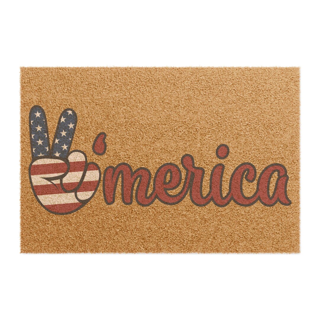 Doormat With Peace Sign American Flag Design, 'merica, Patriotic ...