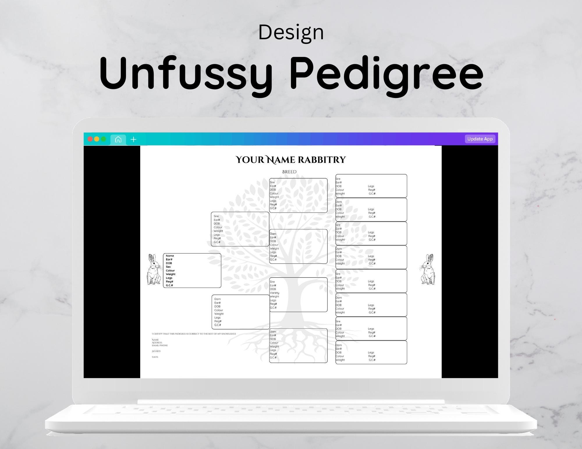 Editable Rabbit Pedigree DIY Canva Template Printable Bunny Pedigree 3 ...