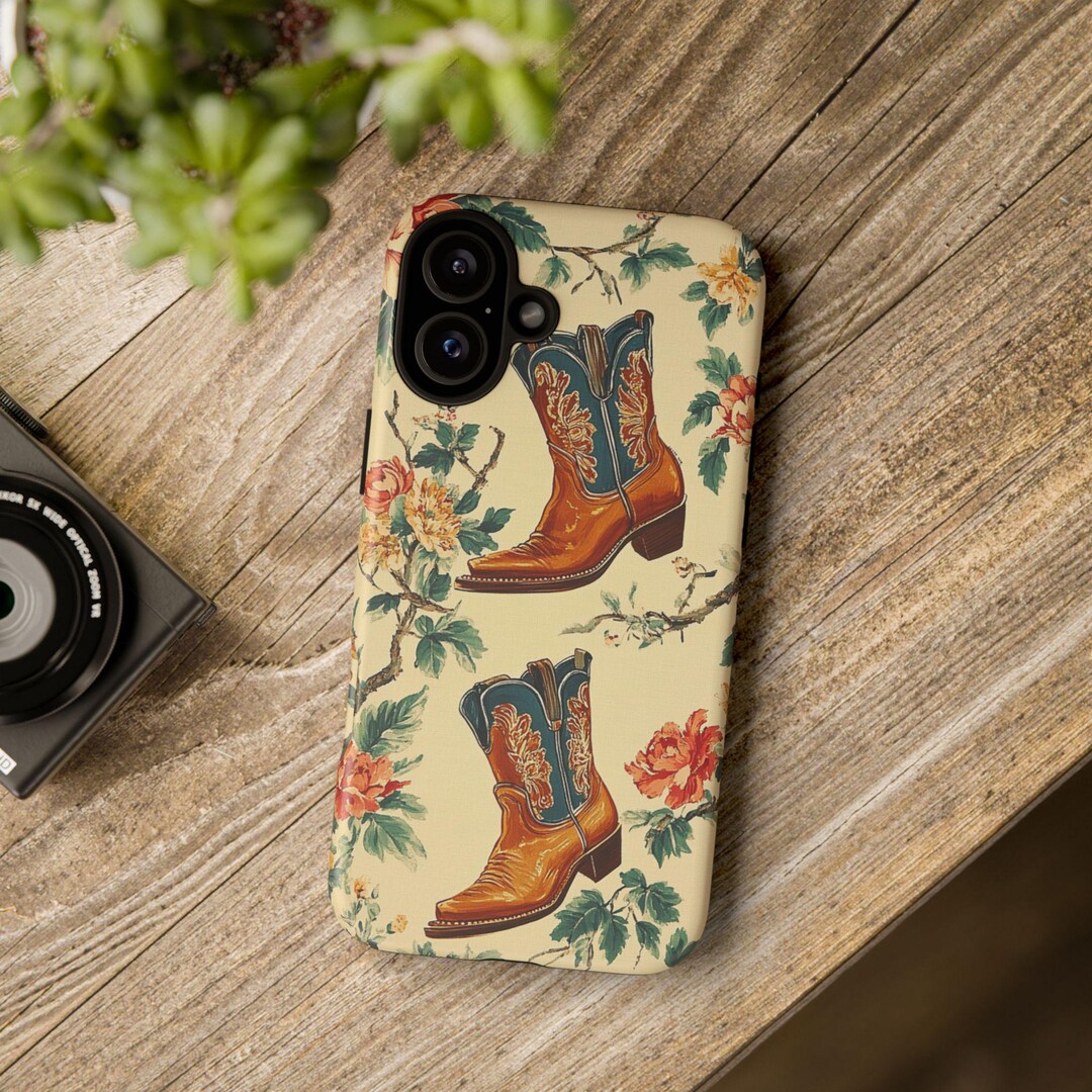 Western Chinoiserie Cowboy Boot Phone Case Vintage Floral Protective ...