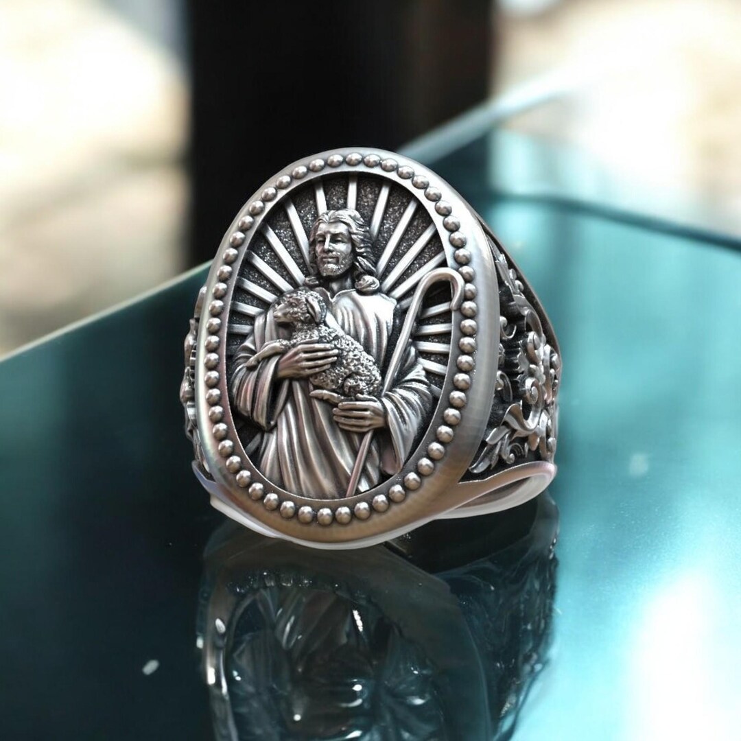 Jesus Shepherd Ring 925 Sterling Silver Handmade Religious Ring for Men ...