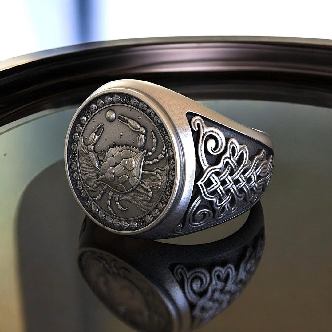 Cancer Zodiac Signet Ring: 925 Sterling Silver Crab Design - Etsy
