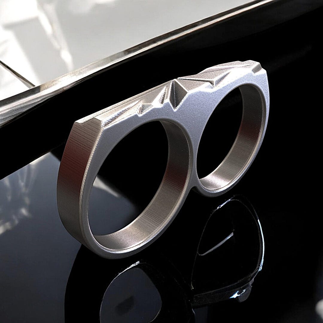 Sterling Silver Double Finger Ring: Geometric Modernist Statement ...