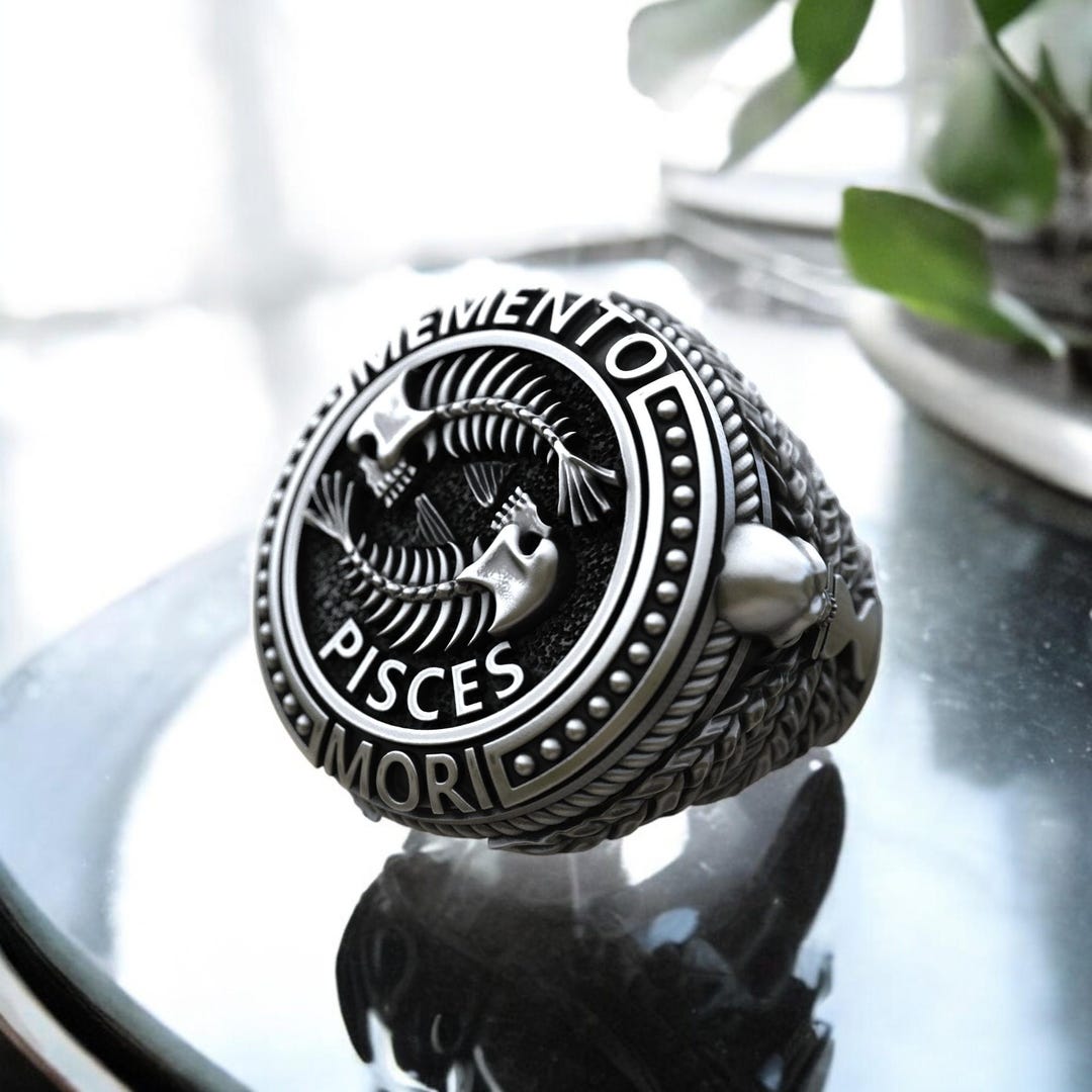 Pisces Skull Ring: Sterling Silver Gothic Zodiac Jewelry - Etsy