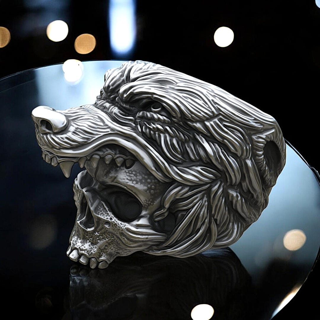 Handmade Werewolf Skull Ring: 925 Sterling Silver Biker Jewelry - Etsy