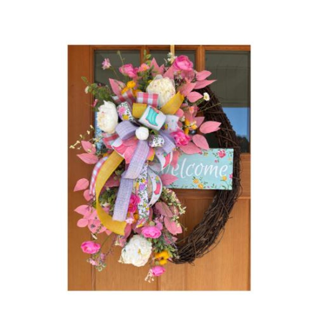 Beautiful Oval Grapevine Wreath, Welcome Sign, Seasons It Can Be Uesed ...