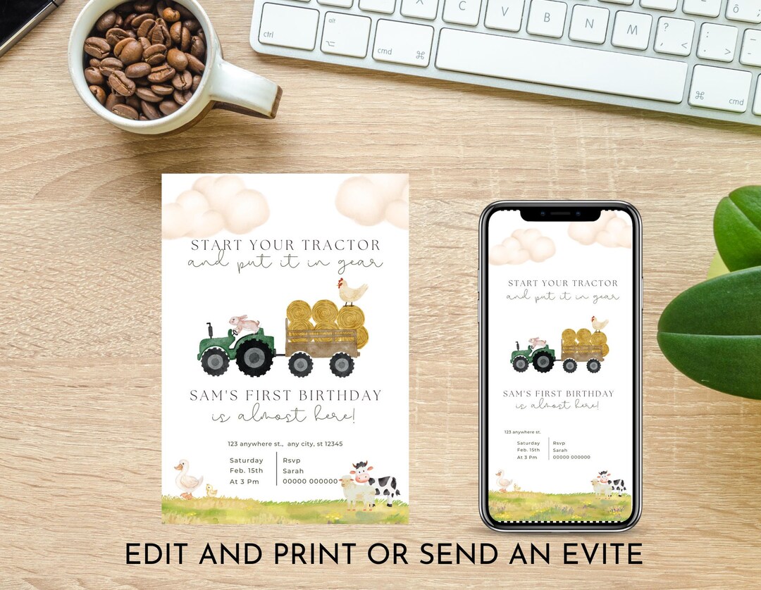 Editable Farm Theme Birthday Invitation, Farm Birthday Boy Girl Party ...