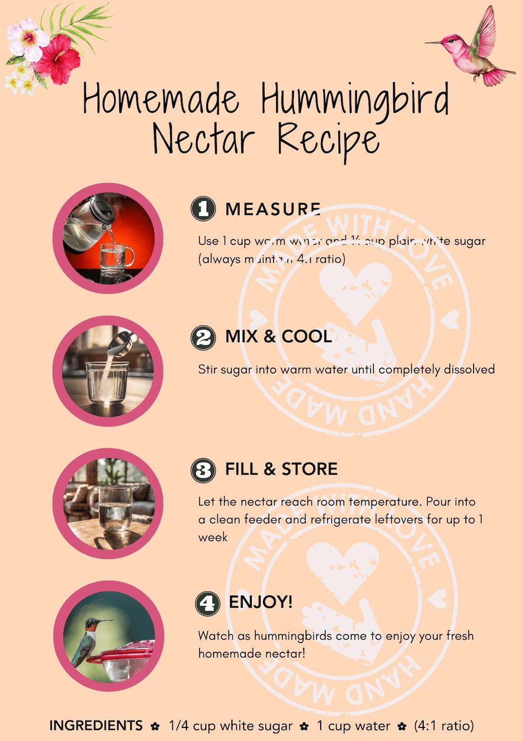 DIY Homemade Hummingbird Nectar Recipe & Measuring Cheat Sheet Guide ...