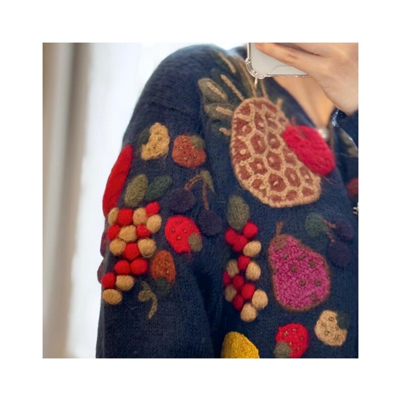 Vintage Mohair Fruit Embroidery Cardigan - Etsy