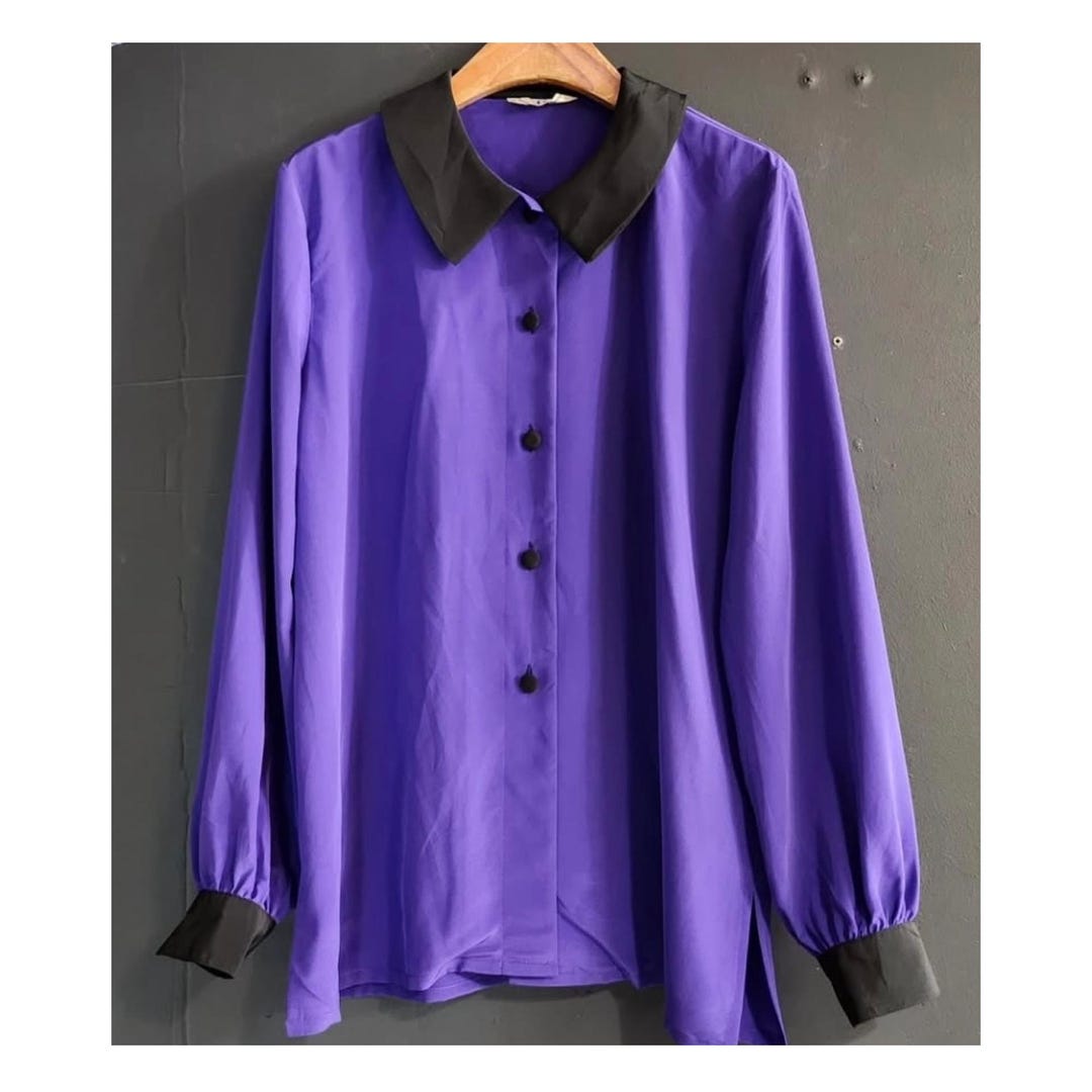 Vintage FL FLAWLESS Japanese Blouse – Contrast Collar Long Sleeve ...