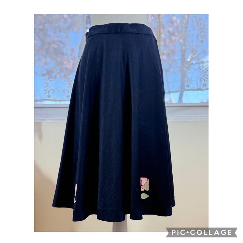 Vintage Floral Appliqué A-line Midi Skirt Rare Embroidered Elegant Bell ...