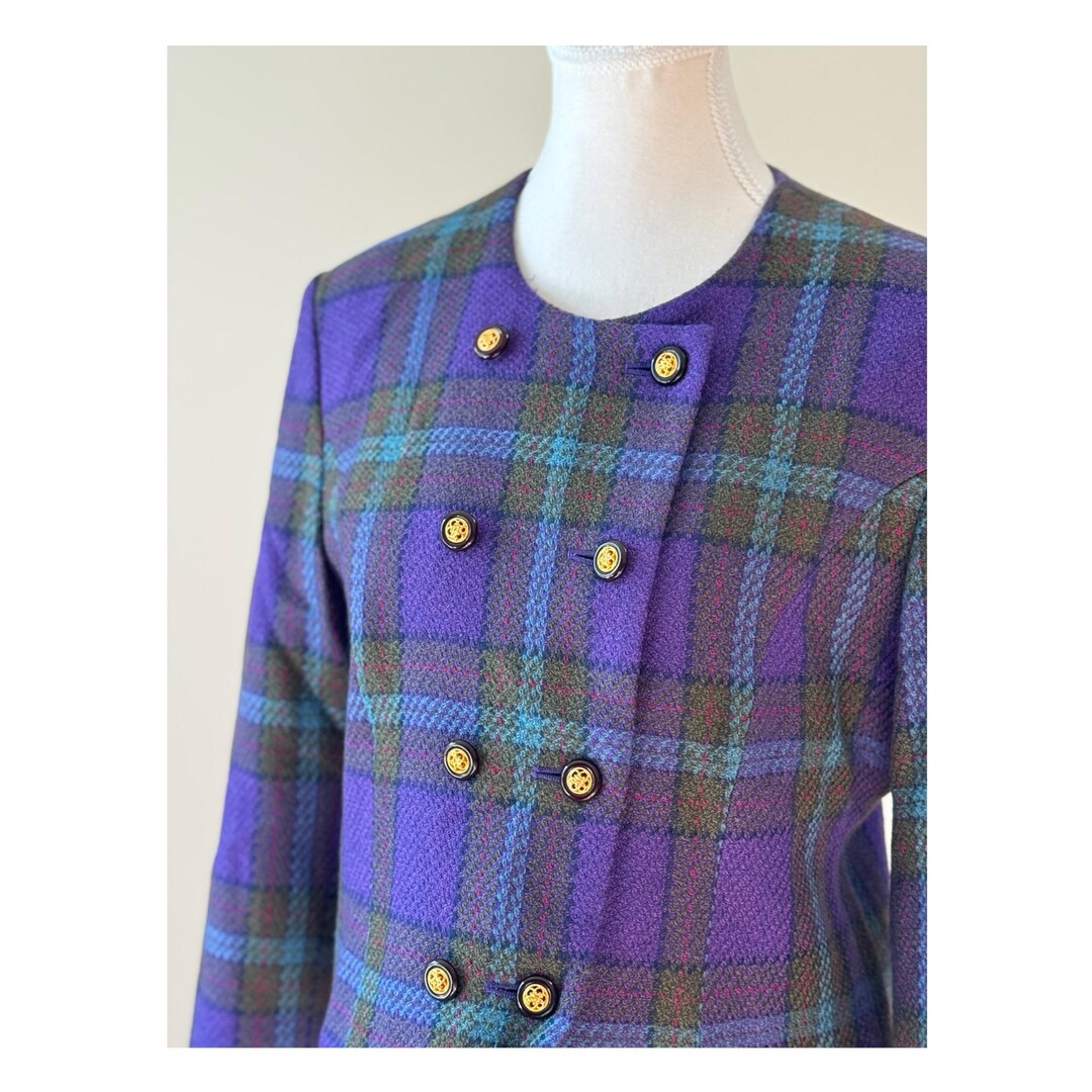 Vintage Valley Femme Wool Plaid Cropped Double Breasted Blazer – Women ...