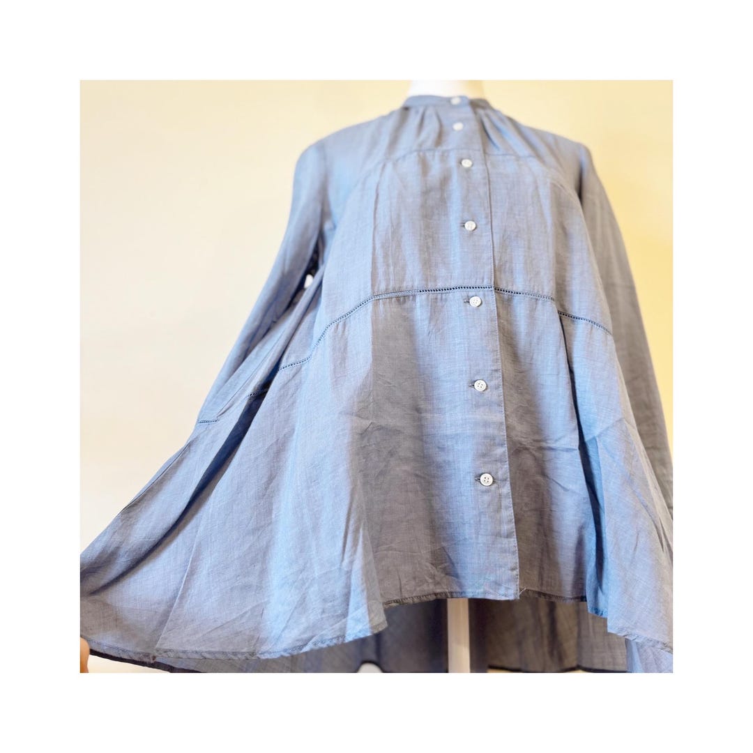 Vintage Light Blue Linen Flowy Shirt Blouse - Etsy