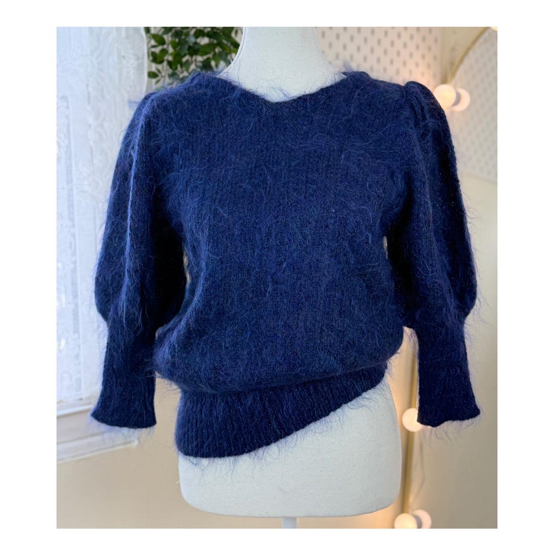 Vintage Japan Mohair Blend Knit Sweater Fuzzy Textured Wool Top Puff ...
