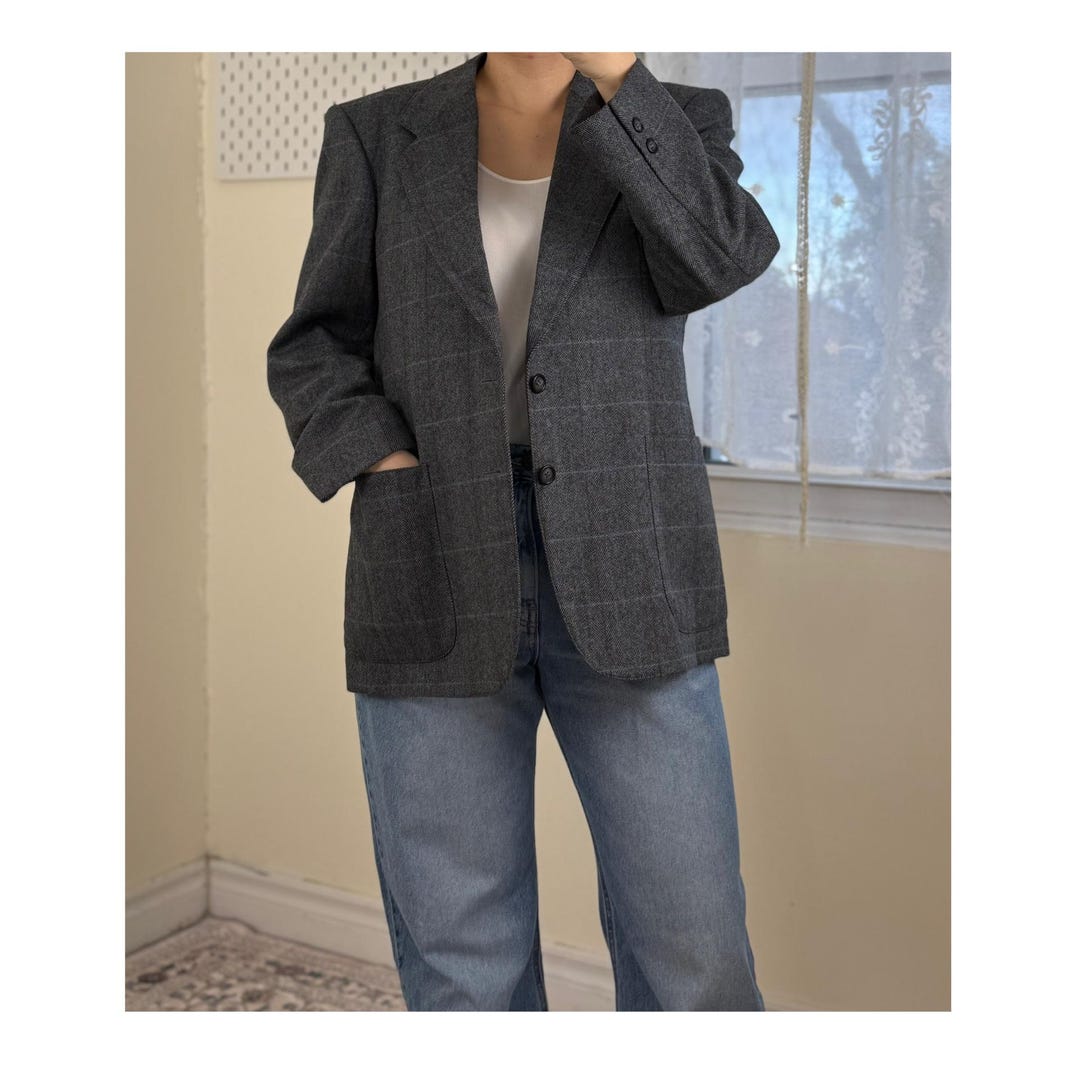 Vintage Wool Cashmere Blazer Women Japanese Tailored Jacket Windowpane ...