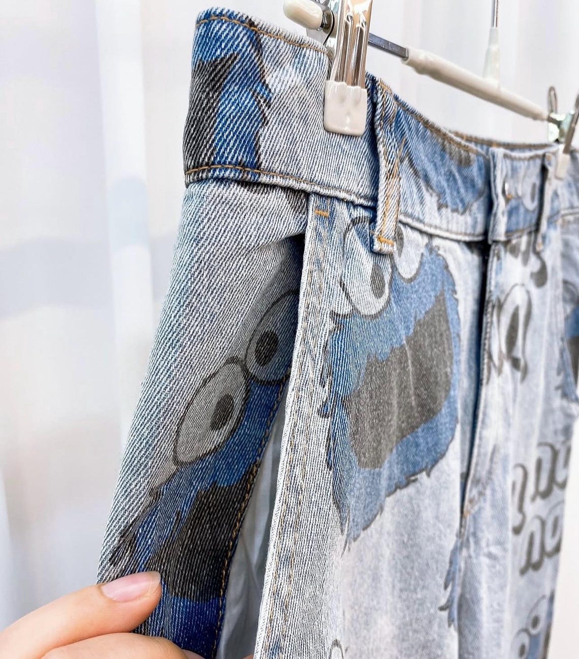 Cookie Monster Denim Jeans Sesame Street Character Print Wide Leg Pants ...
