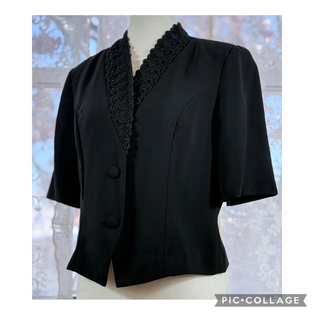 Vintage Japanese Short Sleeve Lace Trim Jacket Women Classic Cropped ...