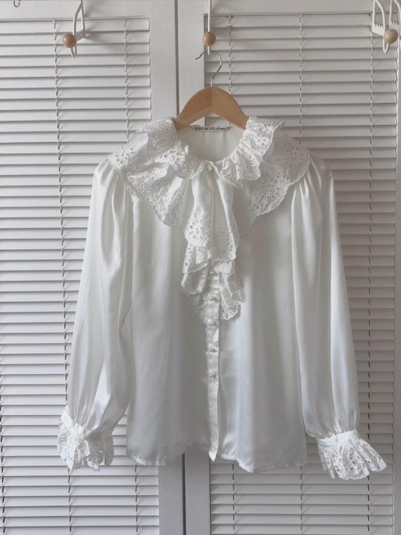 Vintage Lace Ruffle Blouse – Pearl Button Romantic Victorian Long Sleeve Top by Tokyo Blouse - Etsy