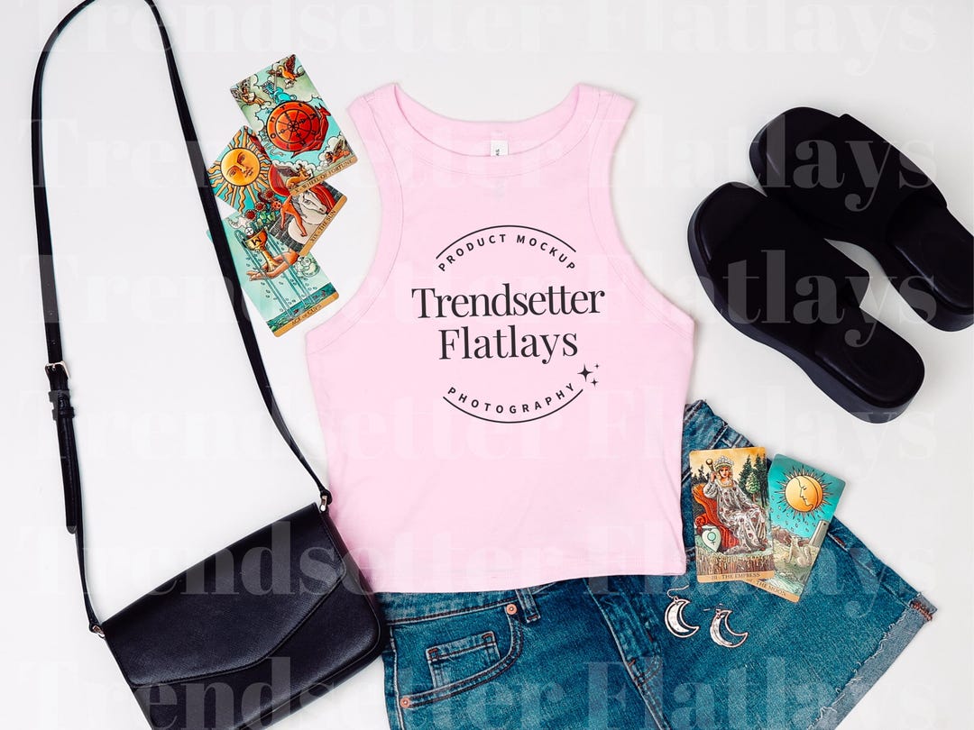 Bella Canvas 1019 Pink Flatlay Mockup | BC1019 Micro Ribbed Tank Mockup ...