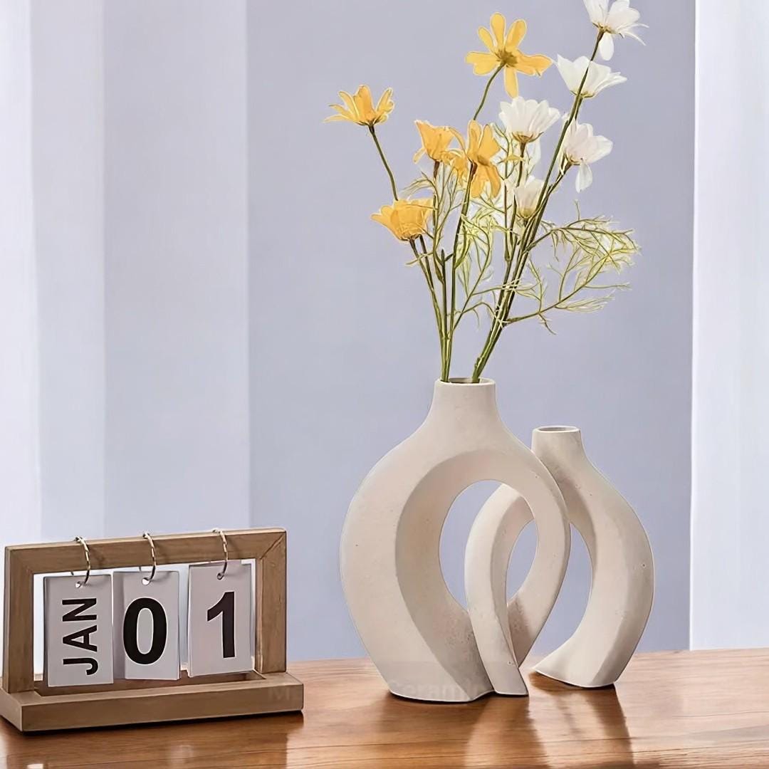 Modern Boho Flower Vases Set of 2 for Living Room Bookshelf Decor - Etsy