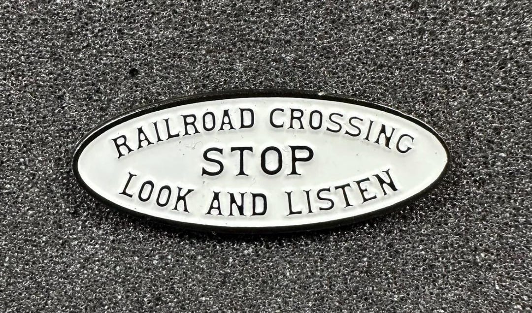 Cast Iron Stop Look and Listen Railroad Sign Enamel Pin - Etsy