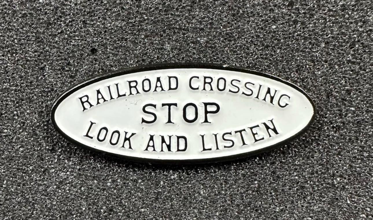 Cast Iron Stop Look and Listen Railroad Sign Enamel Pin - Etsy
