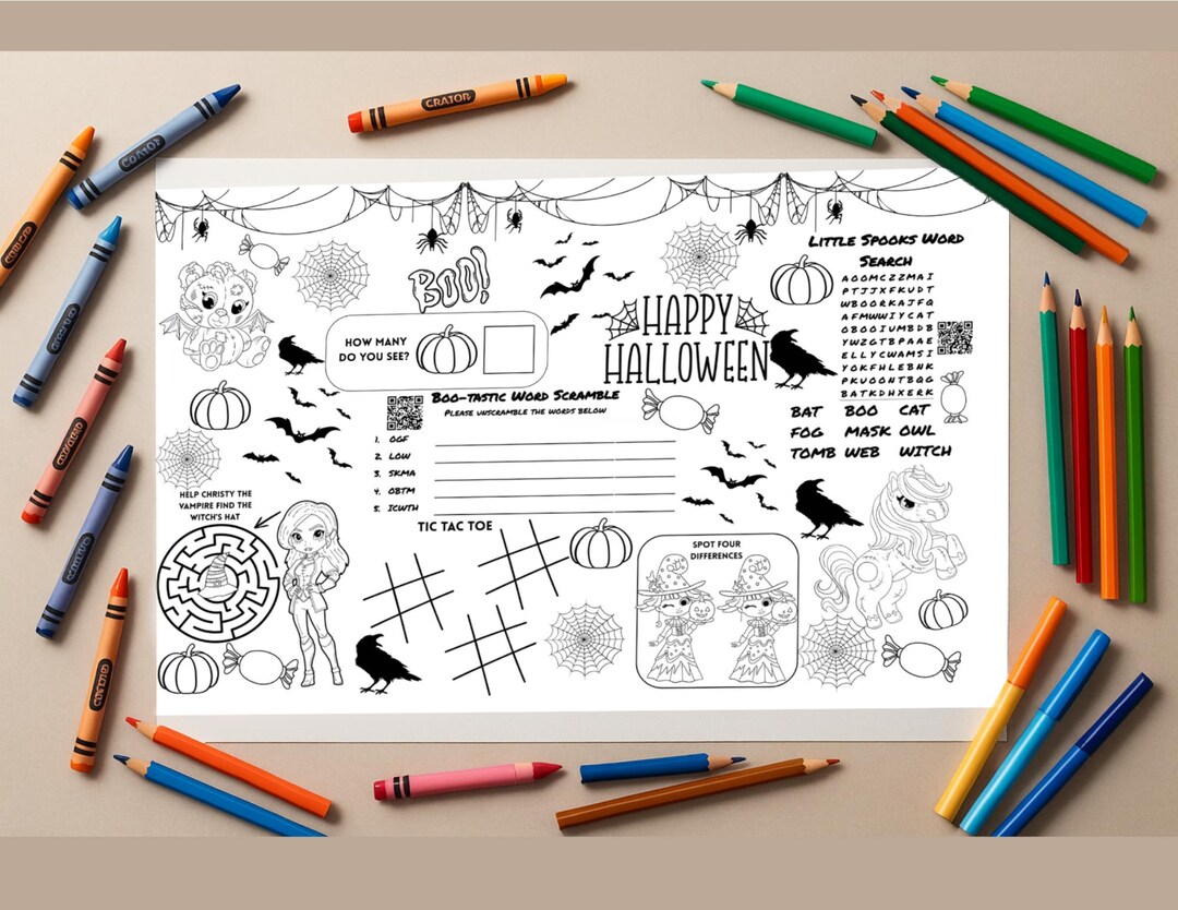 Halloween Activity Placemat Printable for Kids – Spooky Coloring ...