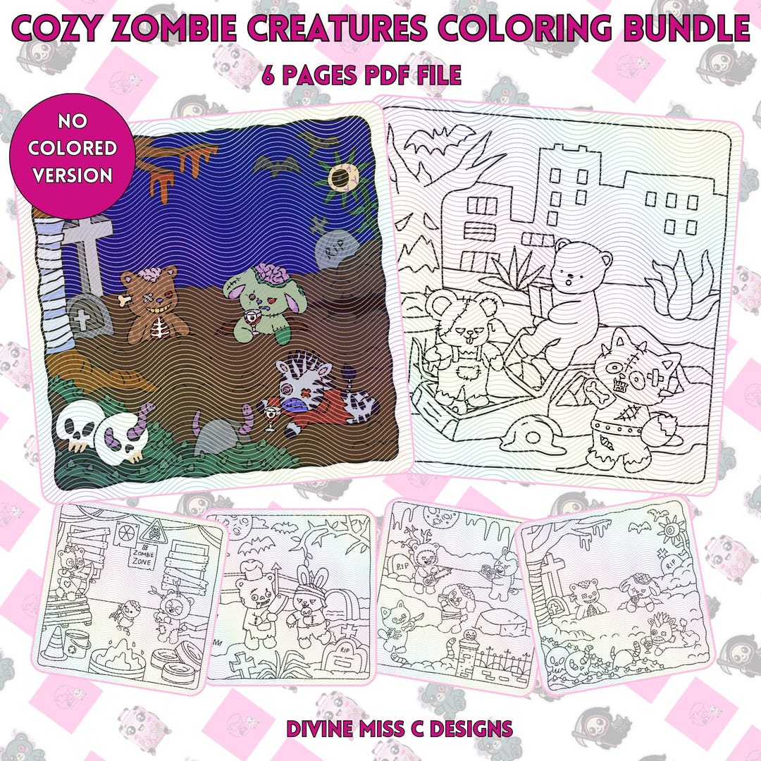 Kawaii Zombie Animal Coloring Pages – Halloween Printable Bundle (PDF ...