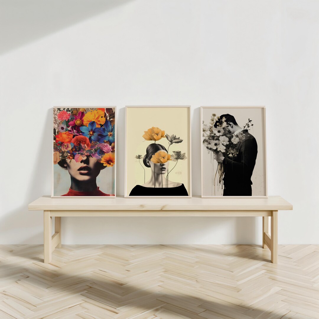 Flower Aesthetic Wall Art Set | 6 Modern Portrait Prints With Floral ...