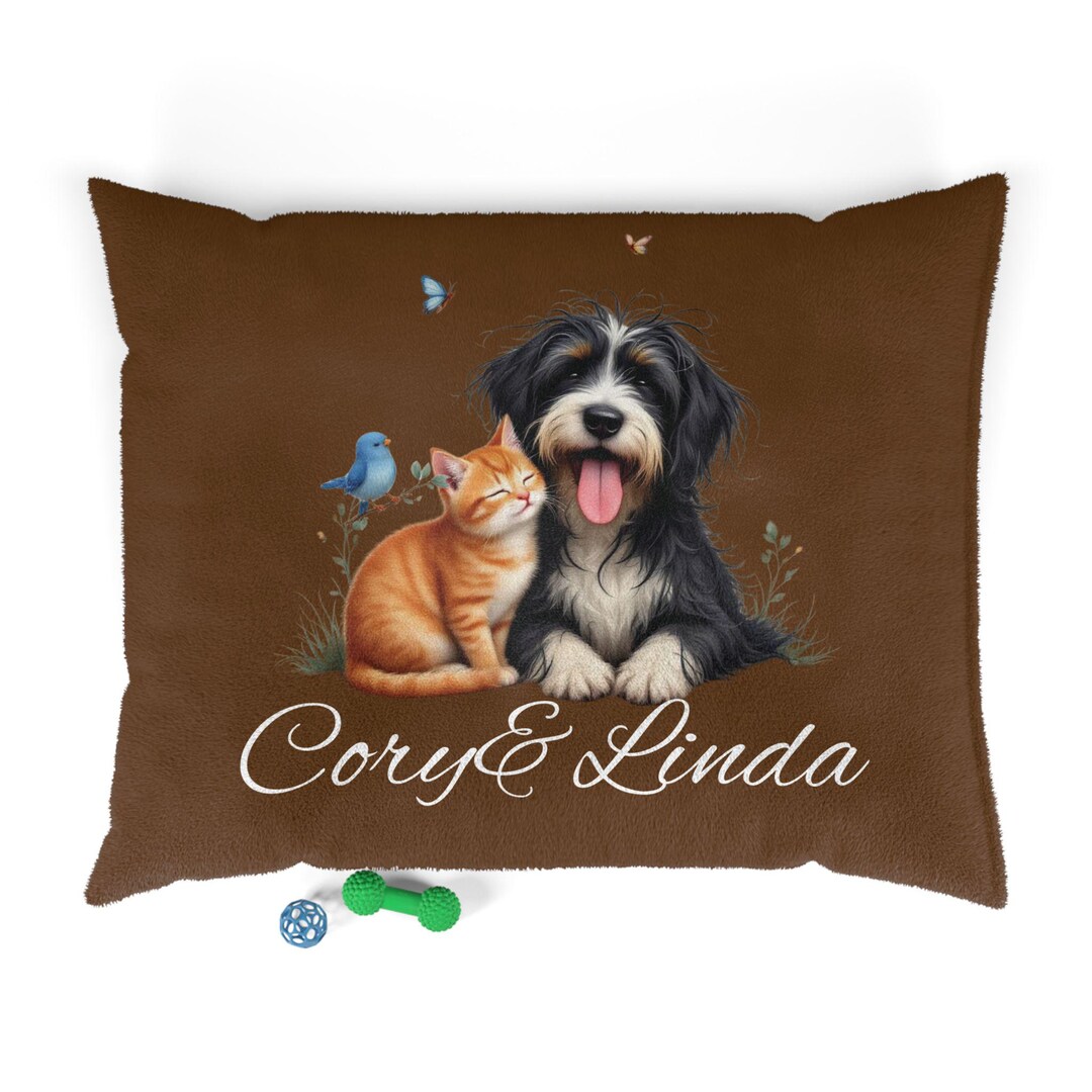 Personalized Cat & Dog Name Bed, Custom Brown Pet Bed With Cuddly BFF ...