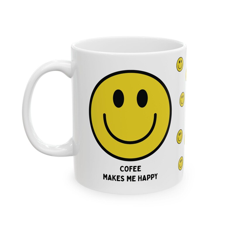 Smiley Face Ceramic Mug - Cheerful Coffee Cup, Gift for Friends, Tea ...