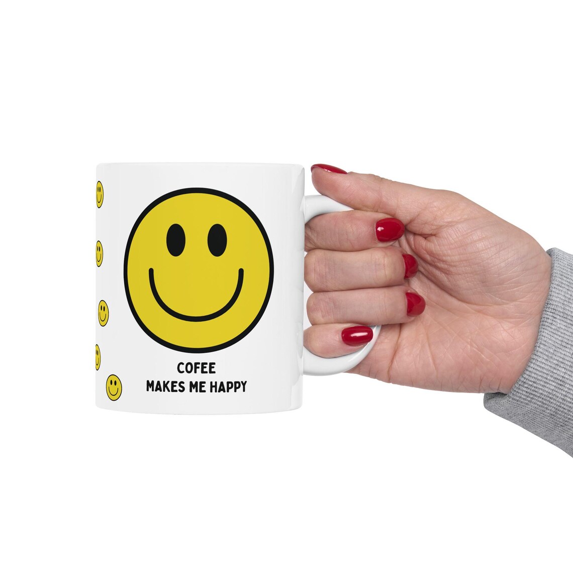 Smiley Face Ceramic Mug - Cheerful Coffee Cup, Gift for Friends, Tea ...