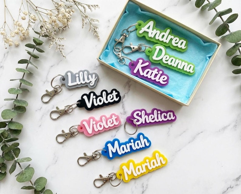 Custom Acrylic Name Keychain & Bag Tag, Retro Font, Personalized for ...