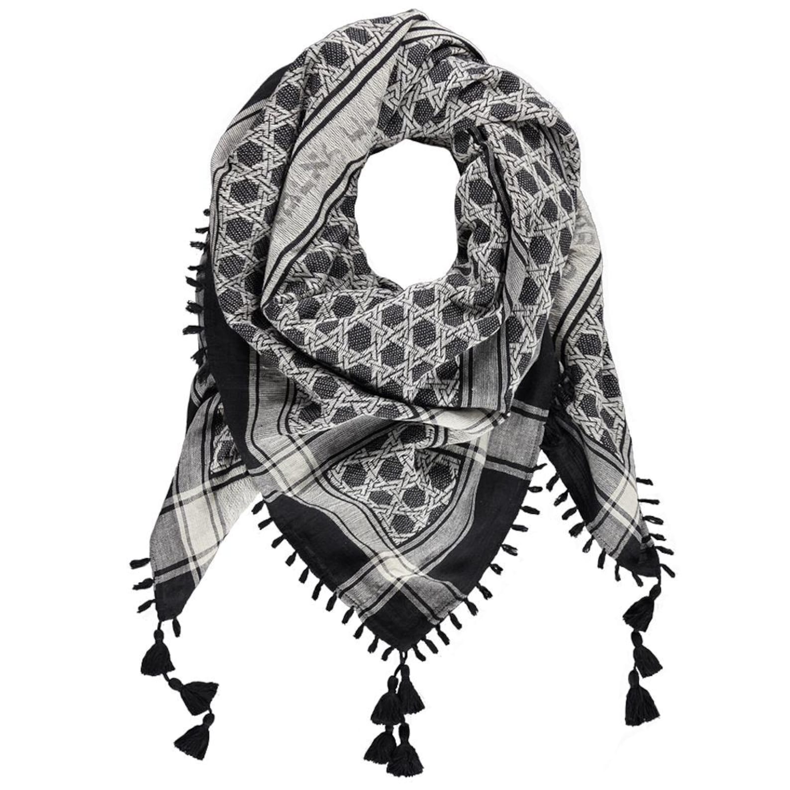 Sudra Jewish Scarf: Black Star of David, Woven Tassel Scarf - Etsy