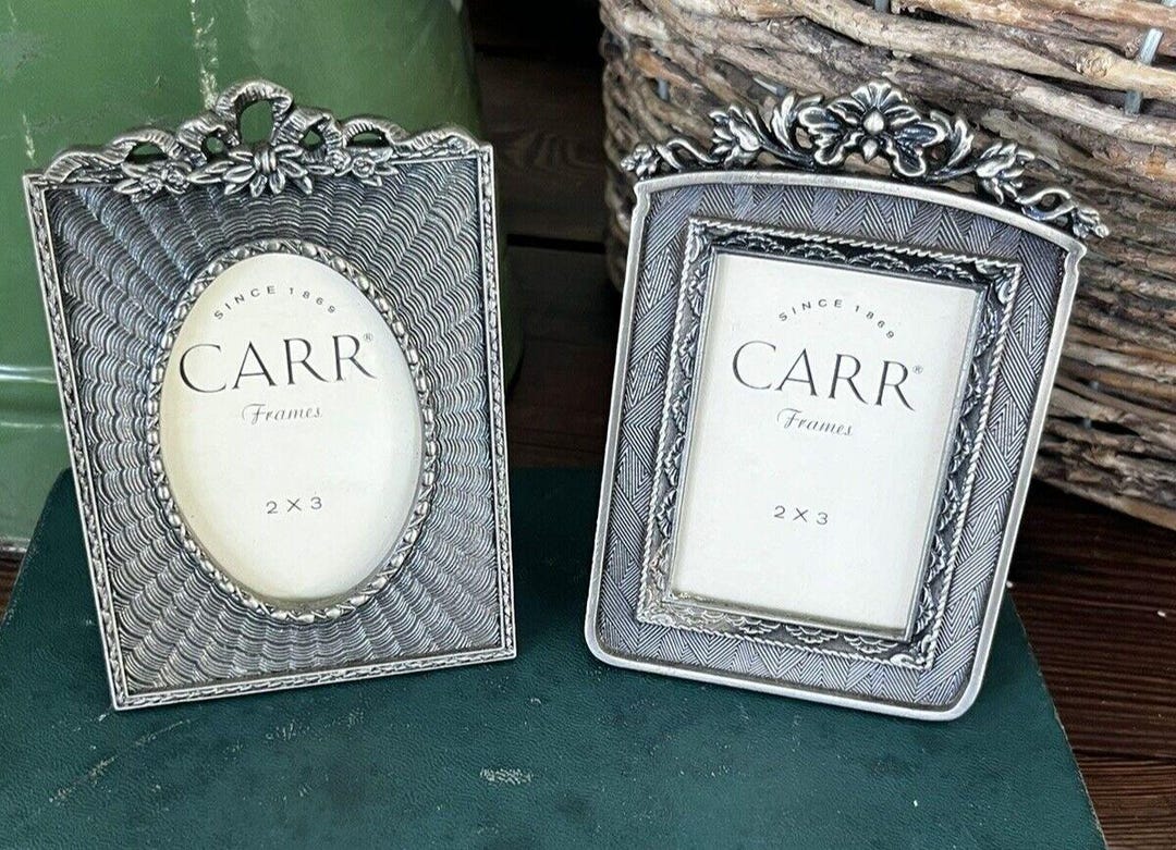 Vintage Ornate Pair of CARR Photo Frames Silver With Ribbons & Flowers ...
