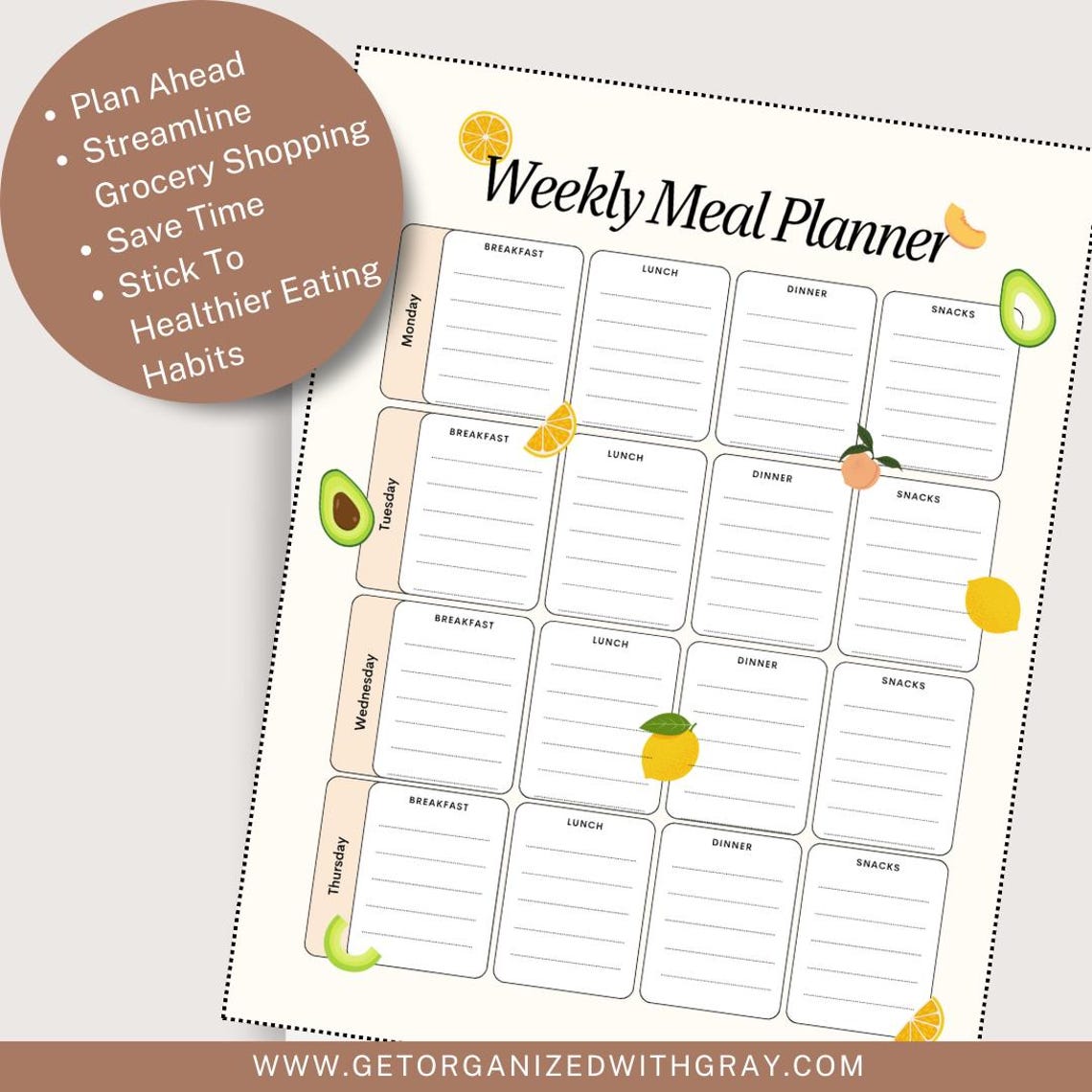 Printable Weekly Meal Planner | Meal Planning Template W Grocery List ...
