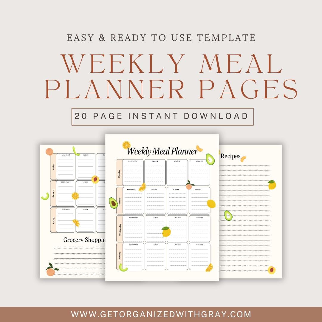 Printable Weekly Meal Planner | Meal Planning Template W Grocery List ...