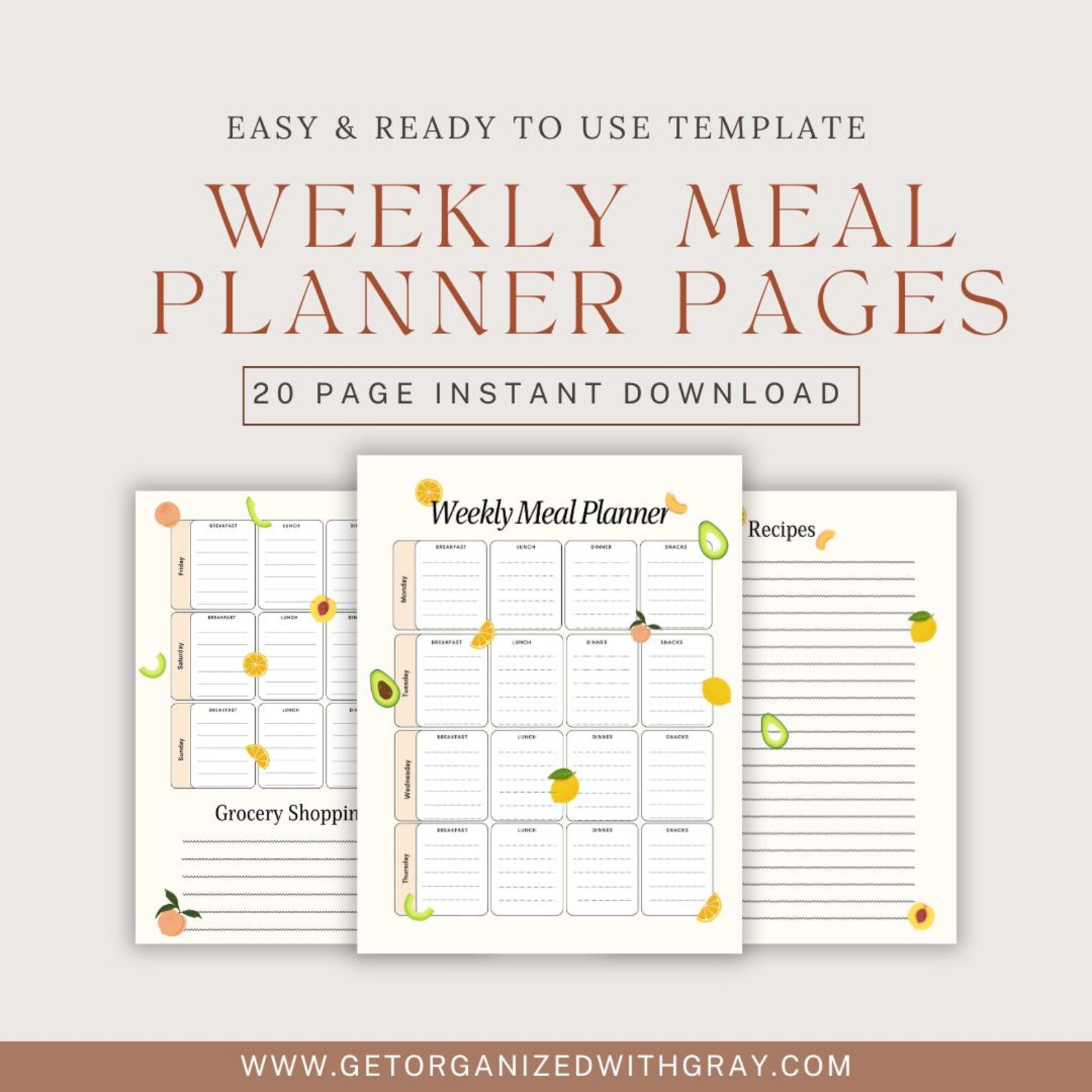 Printable Weekly Meal Planner | Meal Planning Template W Grocery List ...