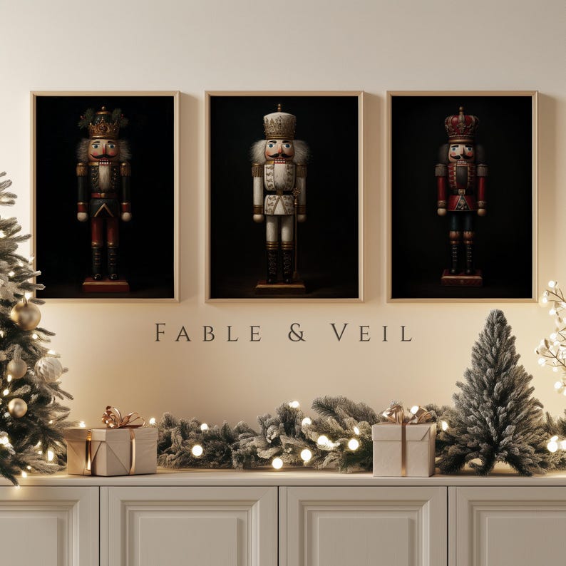 Moody Nutcracker Wall Art Set of 3: Ralph Lauren Christmas Decor Bundle ...