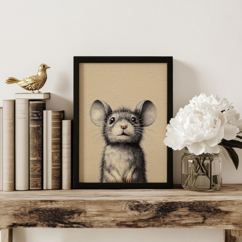 Vintage Mouse Print: Woodland Animal Art, Farmhouse Wall Art, Nursery ...