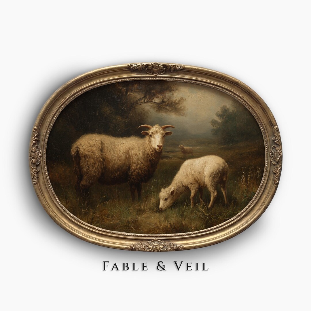 Farmhouse Wall Art of Vintage Sheep: Antique Oil Painting, Rustic ...