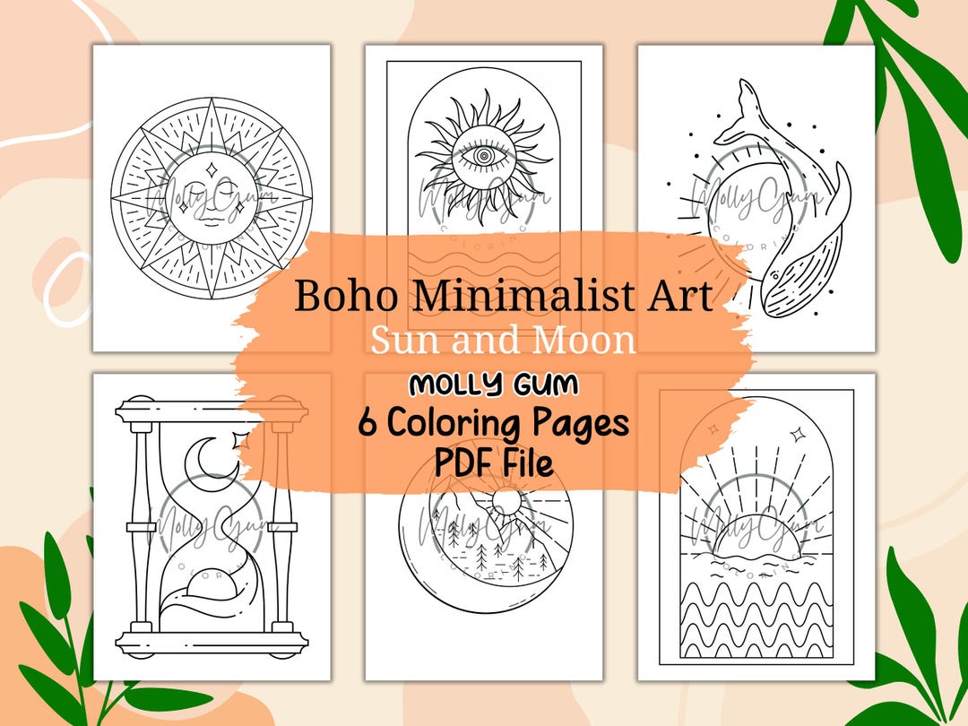 Boho Minimalist Art: Sun and Moon Bundle Relaxation Coloring Book ...