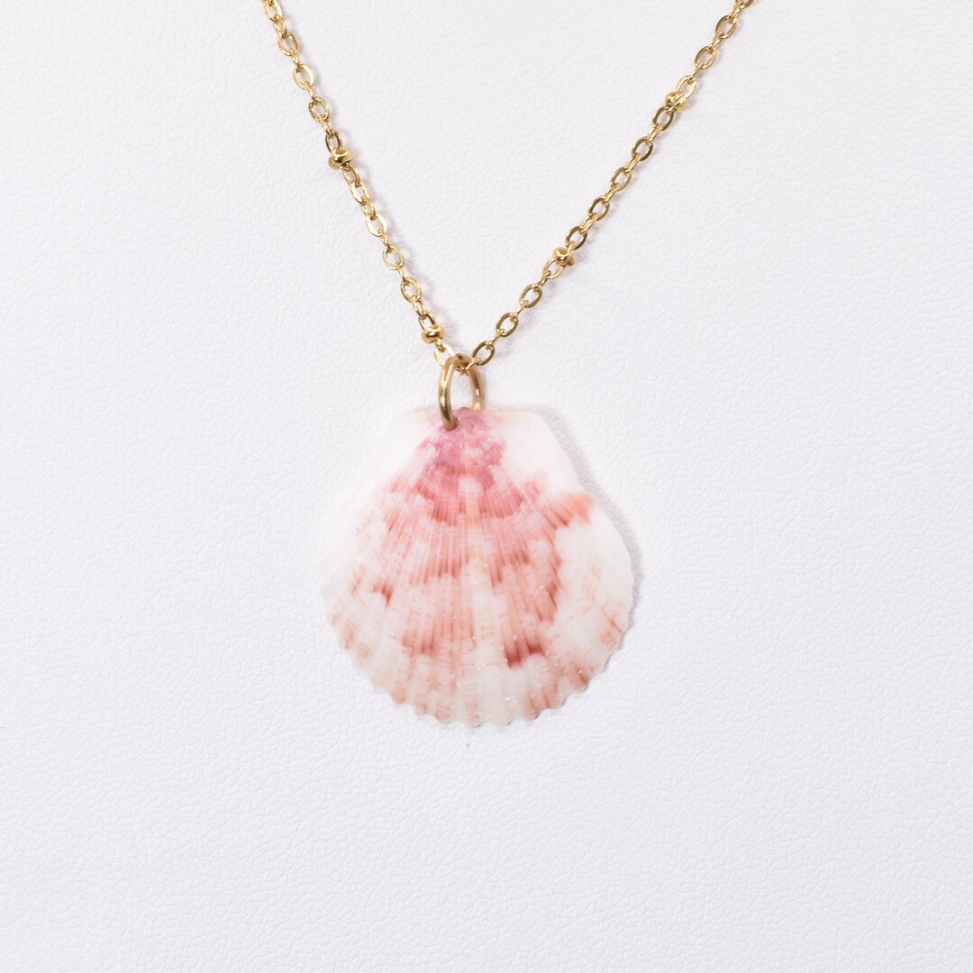 Calico Scallop Shell Necklace, Handmade Seashell Necklace, Boho Beach ...