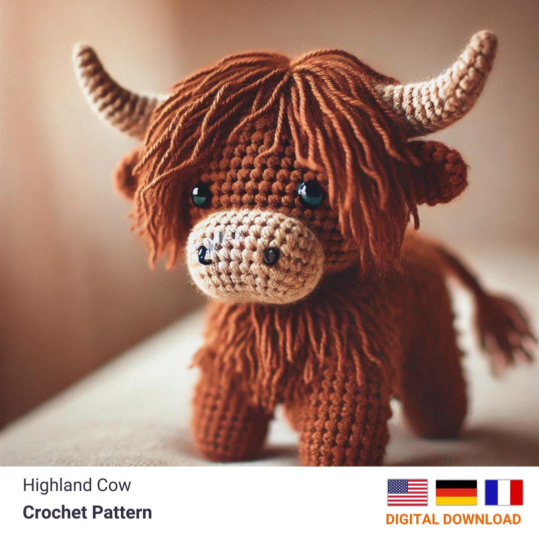 Patrón de crochet de vaca de las tierras altas, vaca amigurumi DIY ...