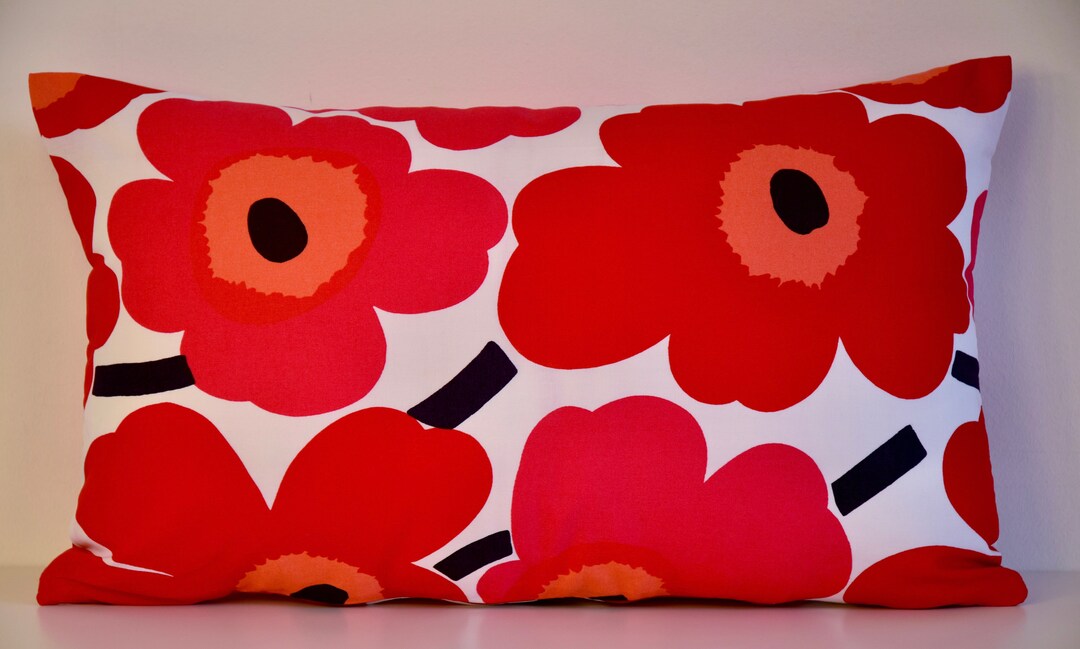 12 X 20 Marimekko Unikko Red and Pink Poppy Pillow Cover, Floral ...