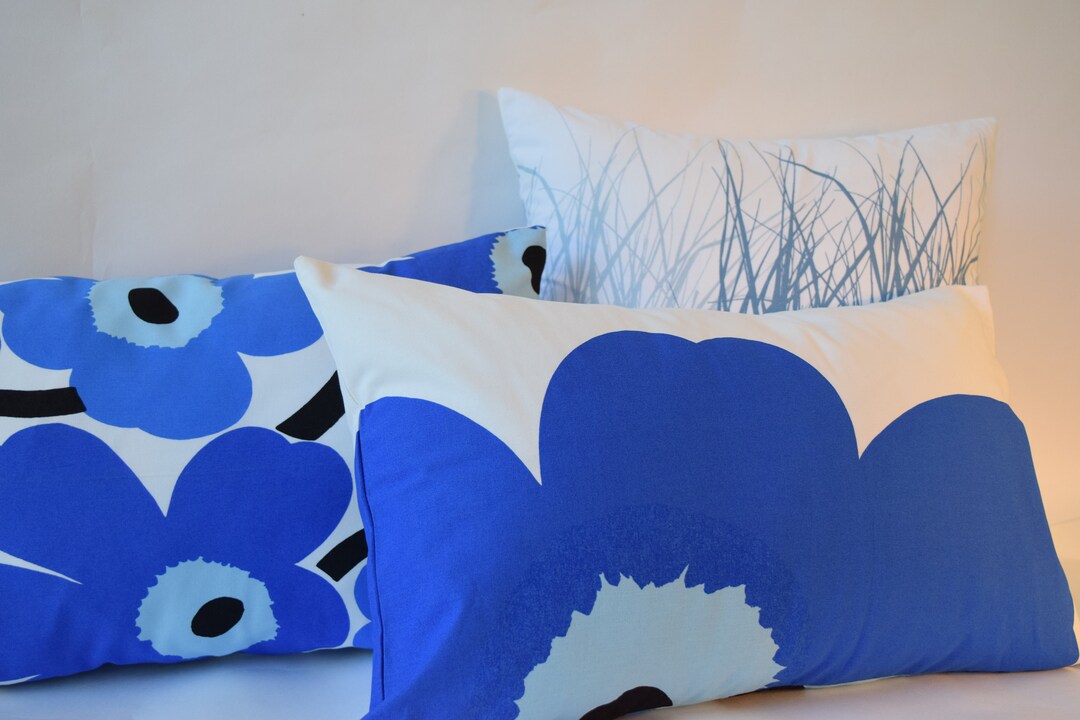 Blue Unikko Marimekko Pattern Poppy Pillow Floral Pillow Handmade ...